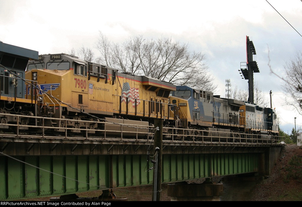 CSX ES40DC 5397, UP AC45CCTE 7980, AC44CW 210, and GP40-3 6536